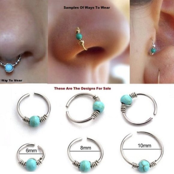 PBJ | Jewelry | Turquoise Septum Nose Ear Stud Ring 925 8mm | Poshmark